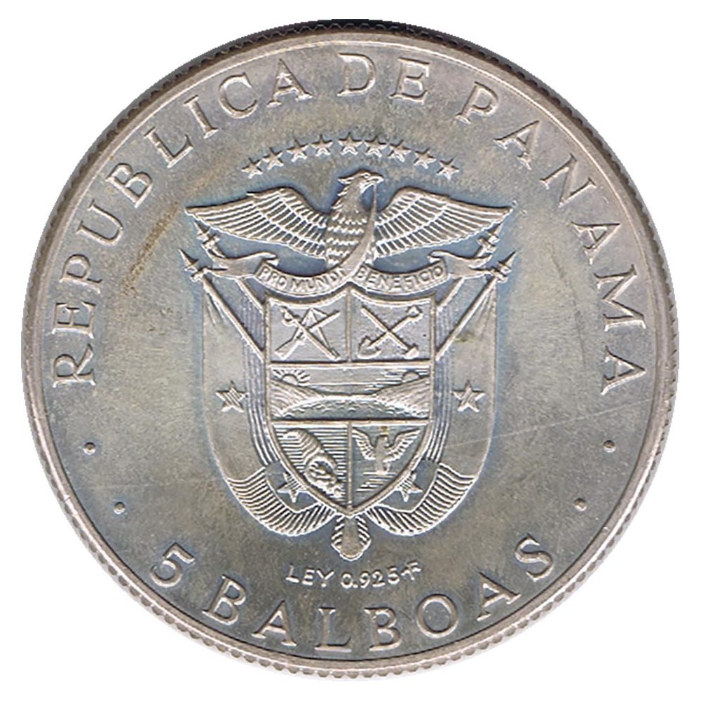 Moneda de Panamá 5 Balboas 1970 Juegos Deportivos. Plata