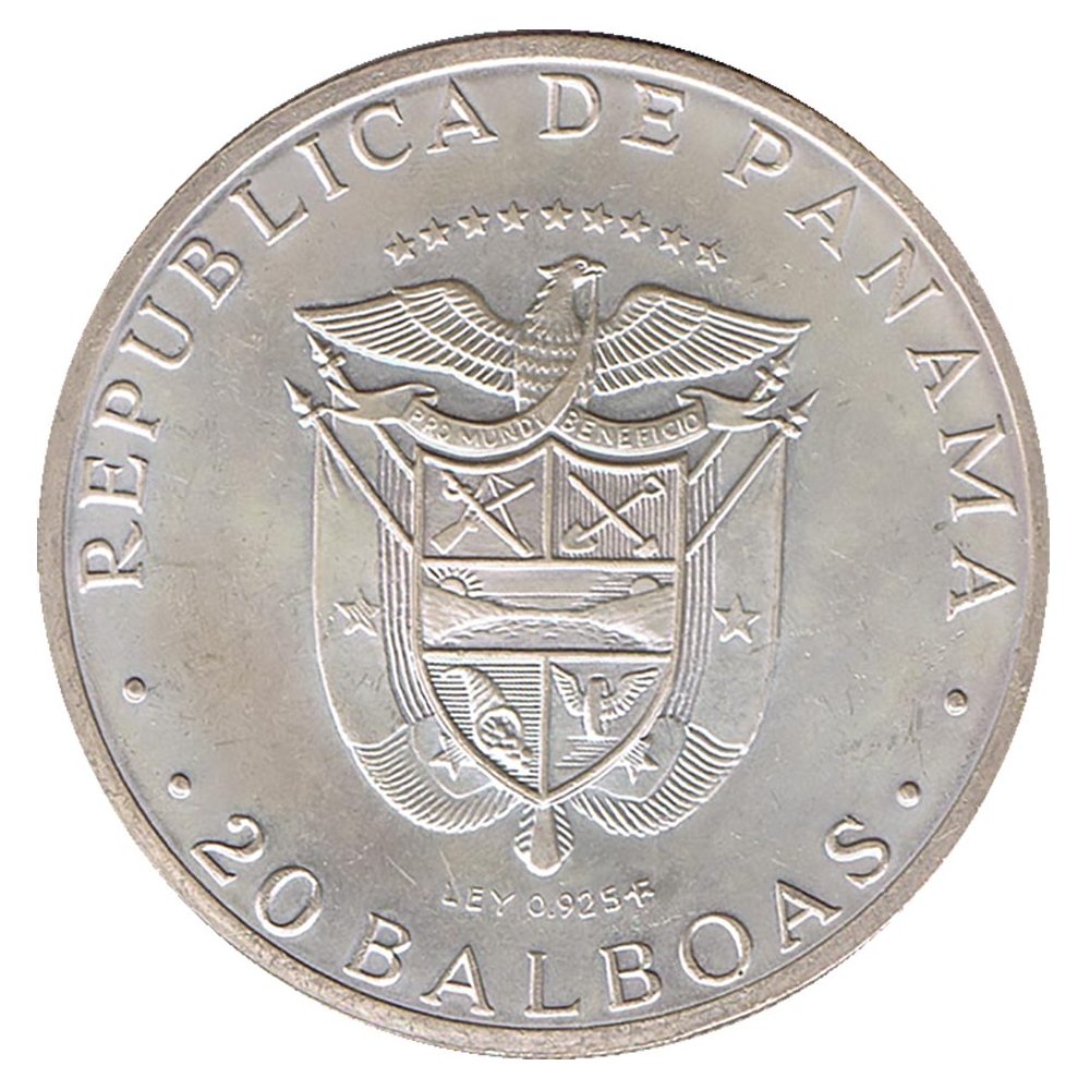 Moneda de Panamá 20 Balboas 1971 Independencia. Plata
