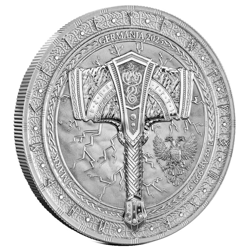 Moneda de Plata 5 Mark Alemania 2025 Martillo Thor.
